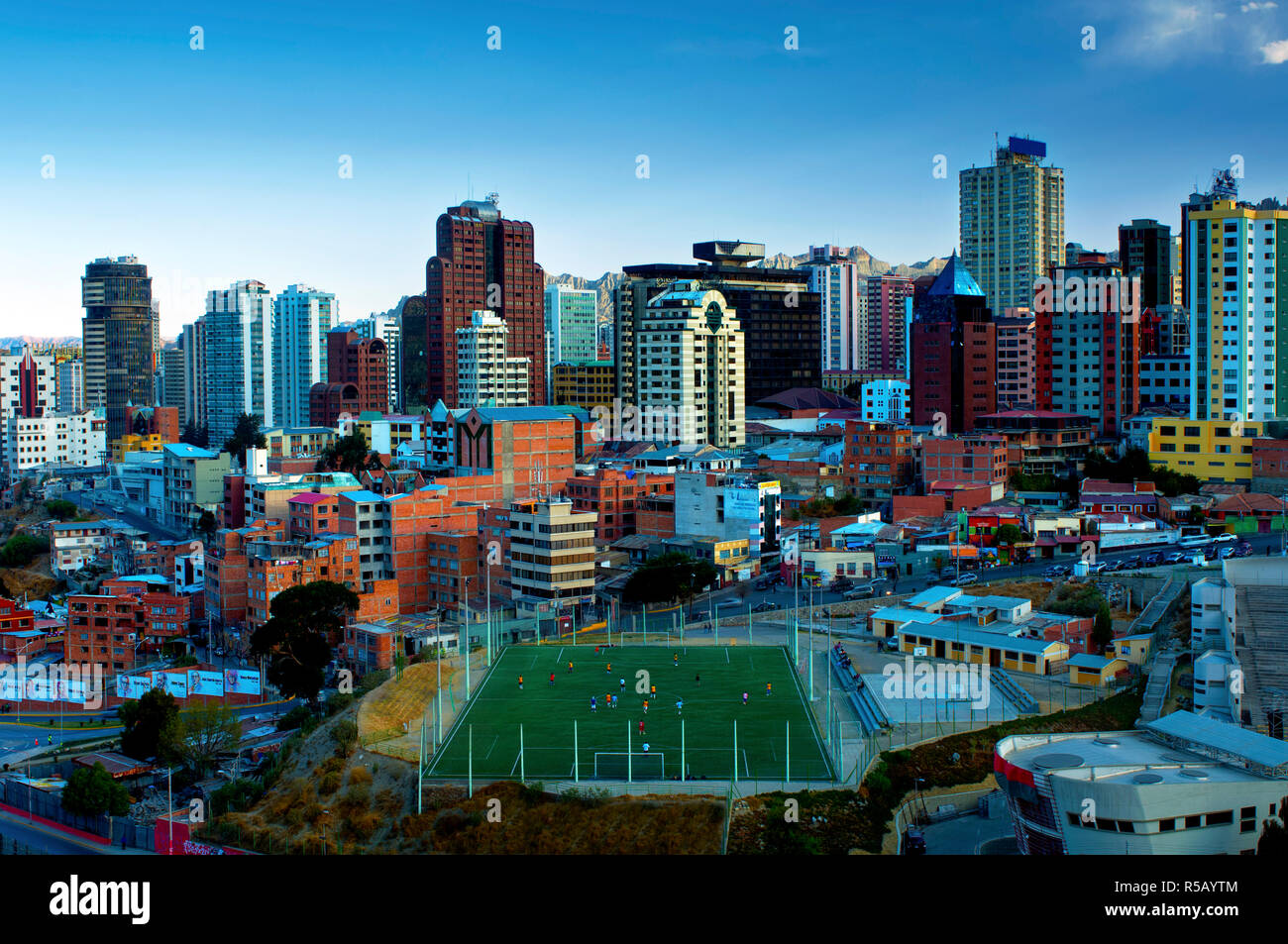 La Paz, Bolivia, Skyline, Sopocachi Neighborhood, Soccer Game Stock ...
