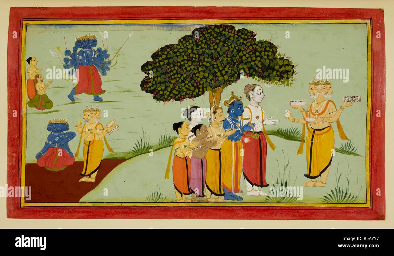 Brahma & the celestials. Ramayana, Bala Kanda. Udaipur, 1712. This ...