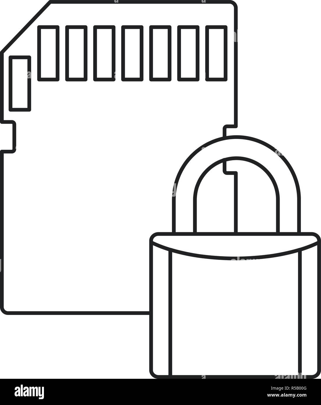 Secured sd card icon. Outline illustration of secured sd card vector ...