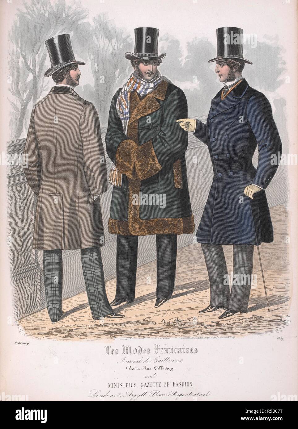 'Les Modes Francaises'. Three men wearing morning coats and top hats ...