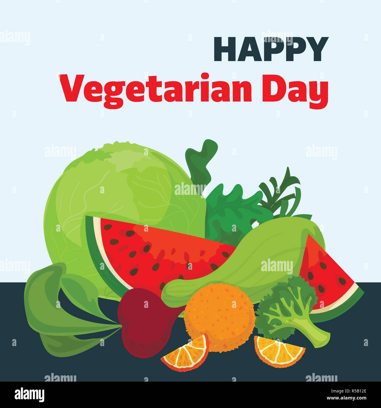 Happy vegetarian day concept background. Cartoon illustration of happy ...