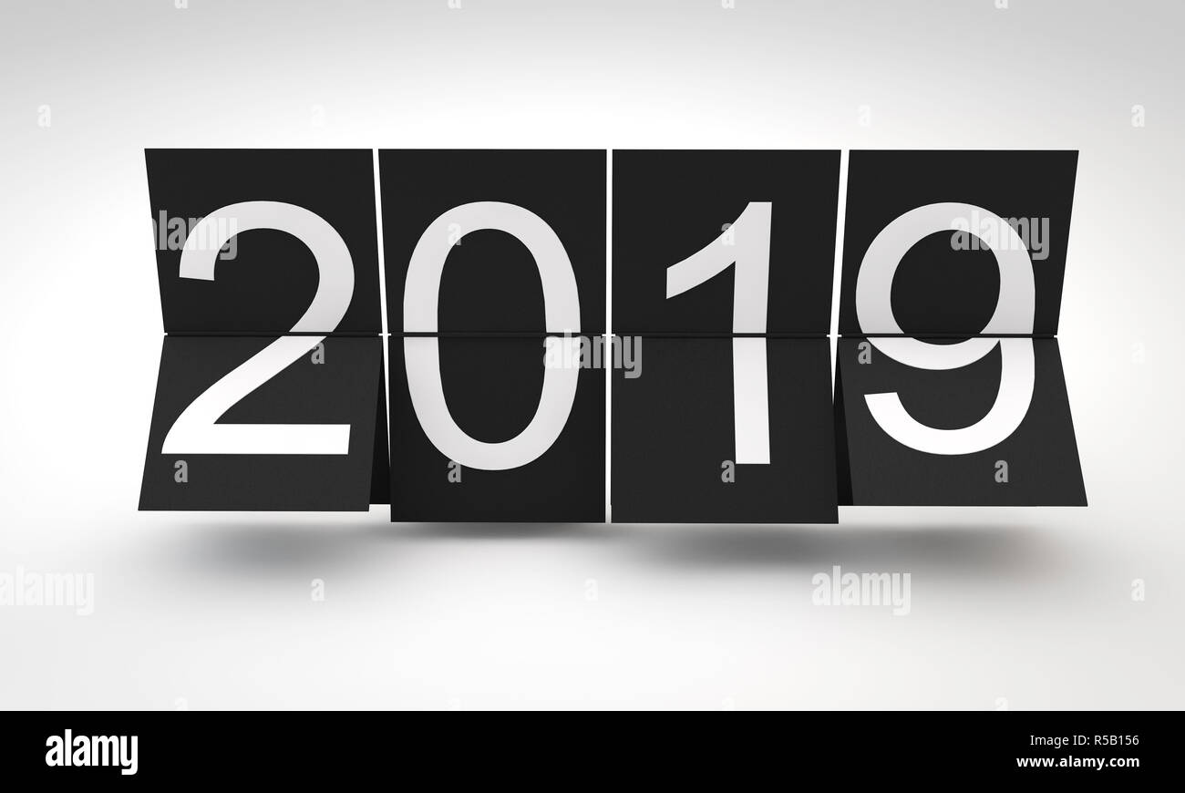New Year 2019 clock countdown Changing year date. 3D Rendering Stock ...