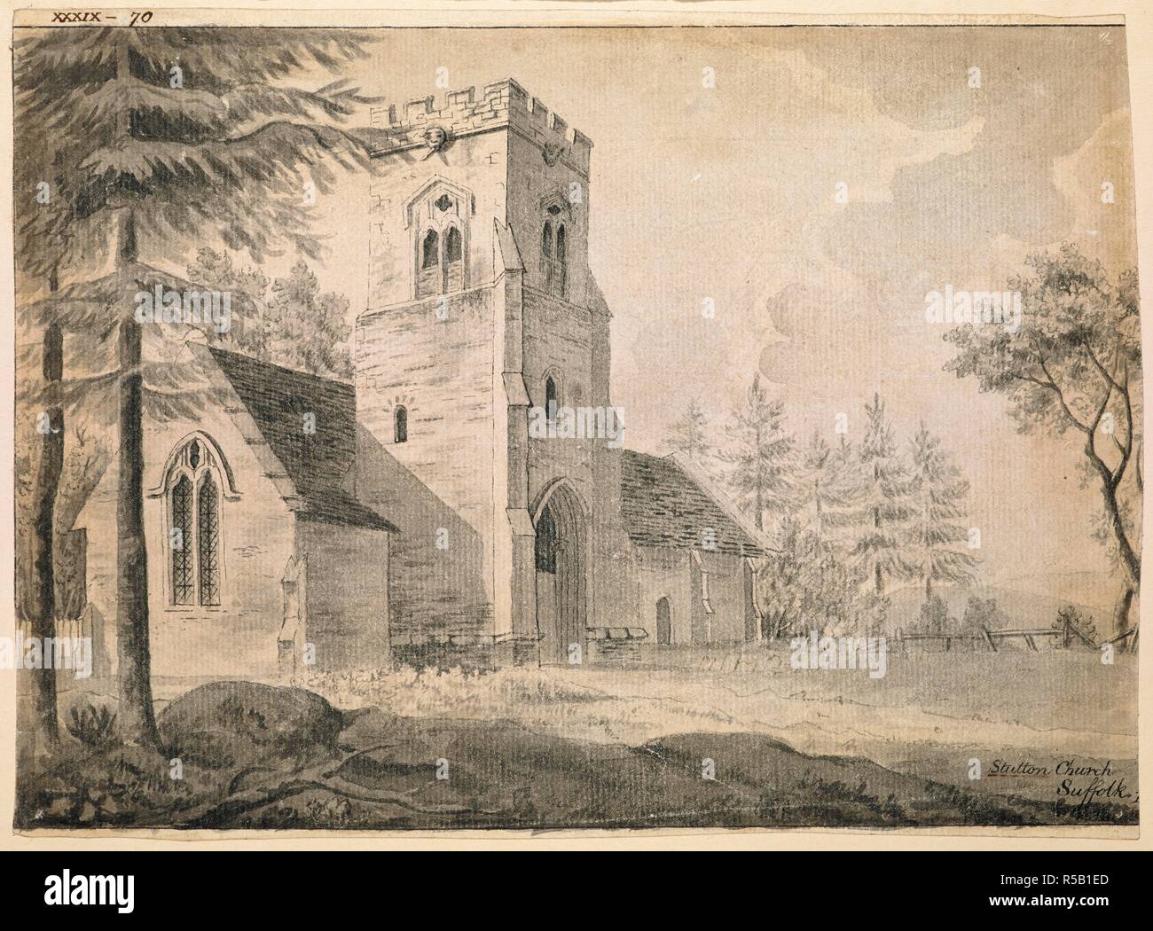 A monochrome view of St. Peter's Church, Stutton, Suffolk. Stutton ...