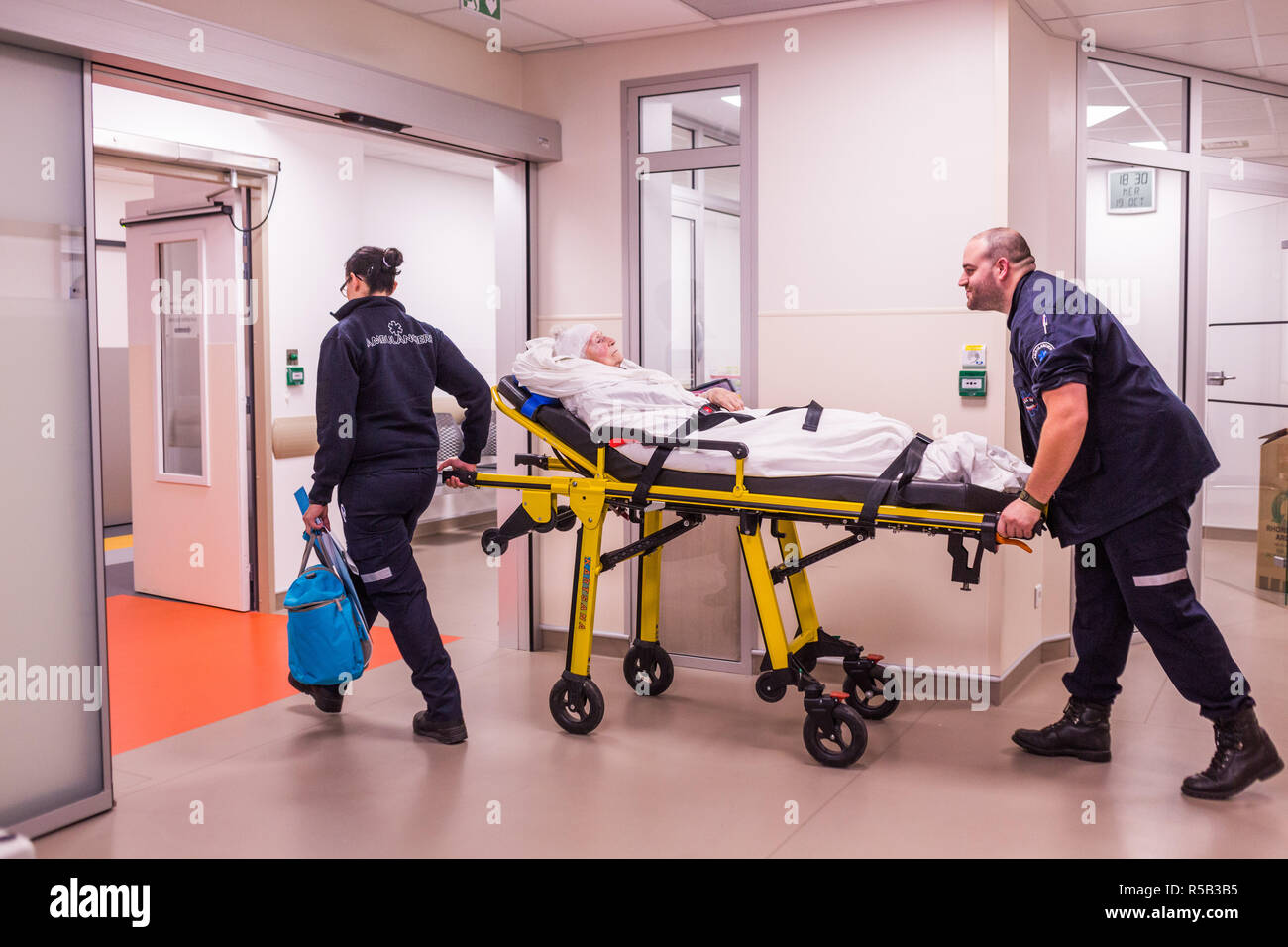 Elderly patient at the Emergency department of a private hospital Stock ...