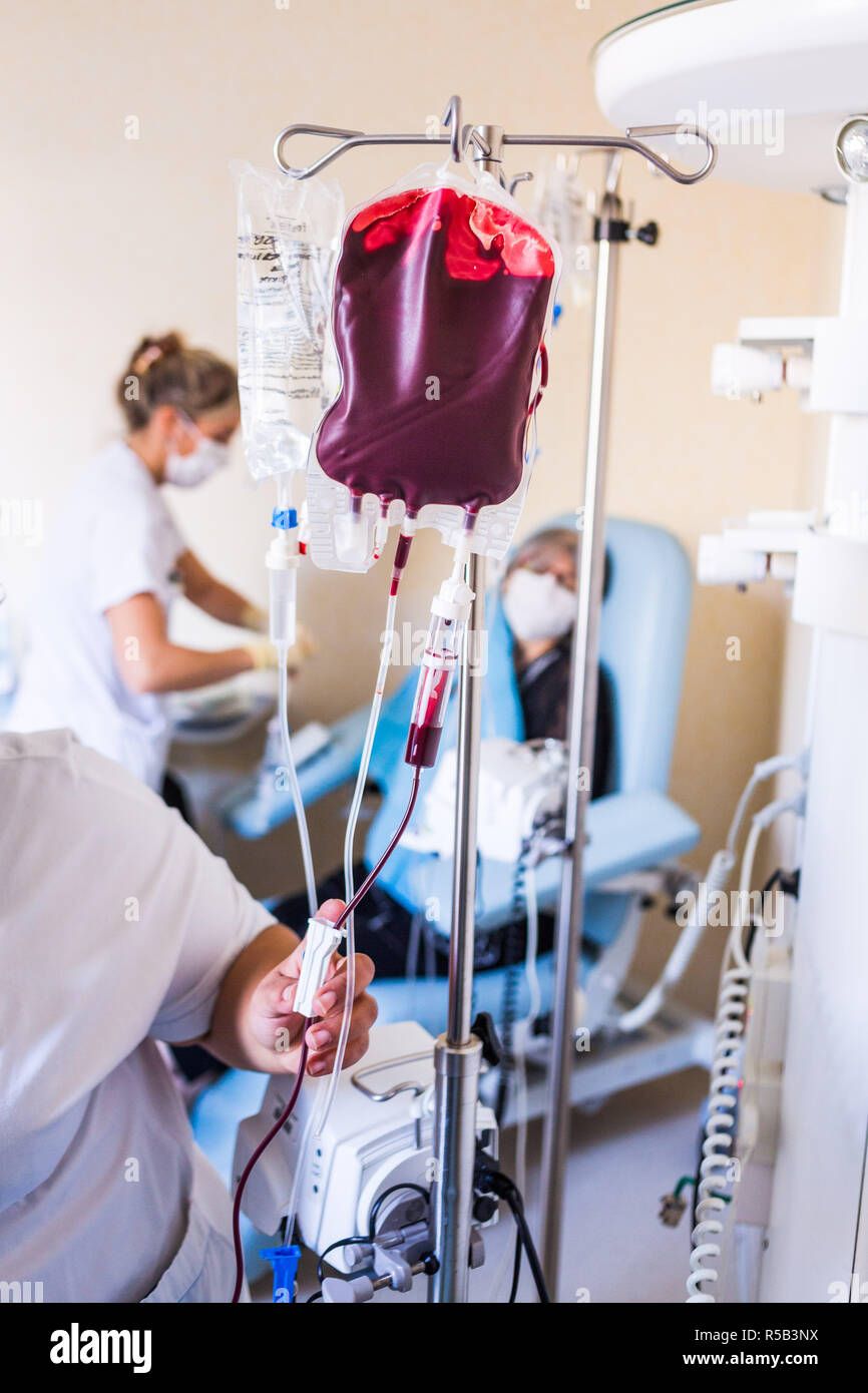 Oncology department, Patient with cancer receiving chemotherapy in day ...