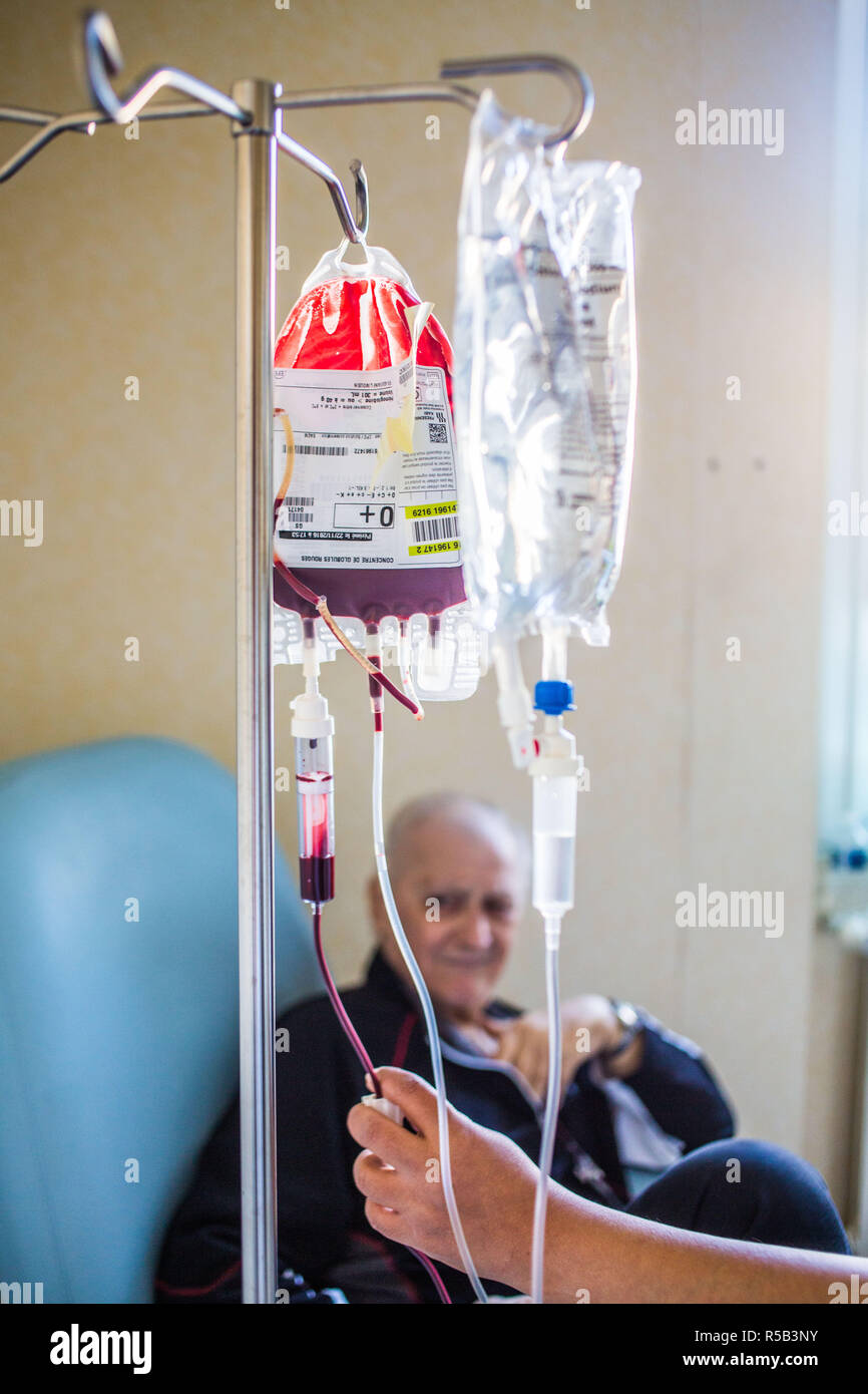 Oncology department, Patient with cancer receiving chemotherapy in day ...