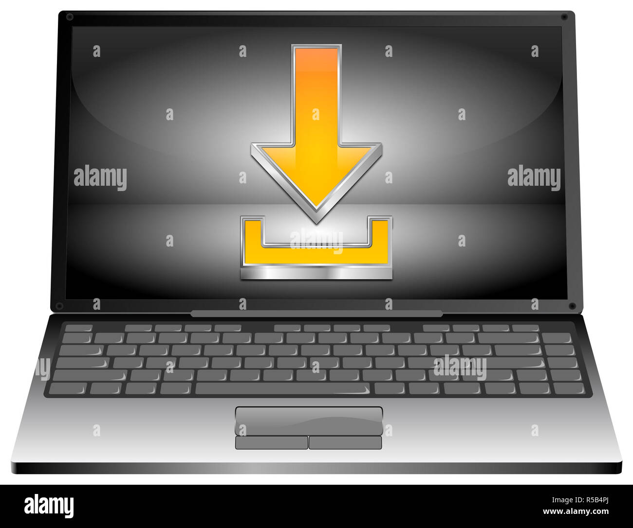 Laptop computer with orange Download Symbol - 3D illustration Stock ...