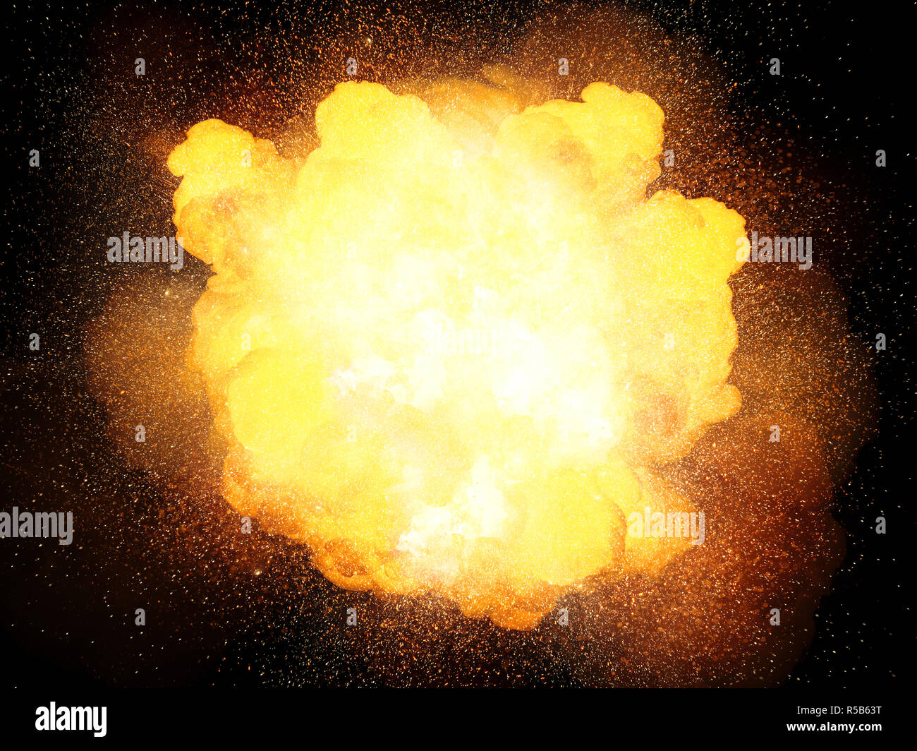 Fiery hot and bright explosion, orange color with sparks isolated on ...