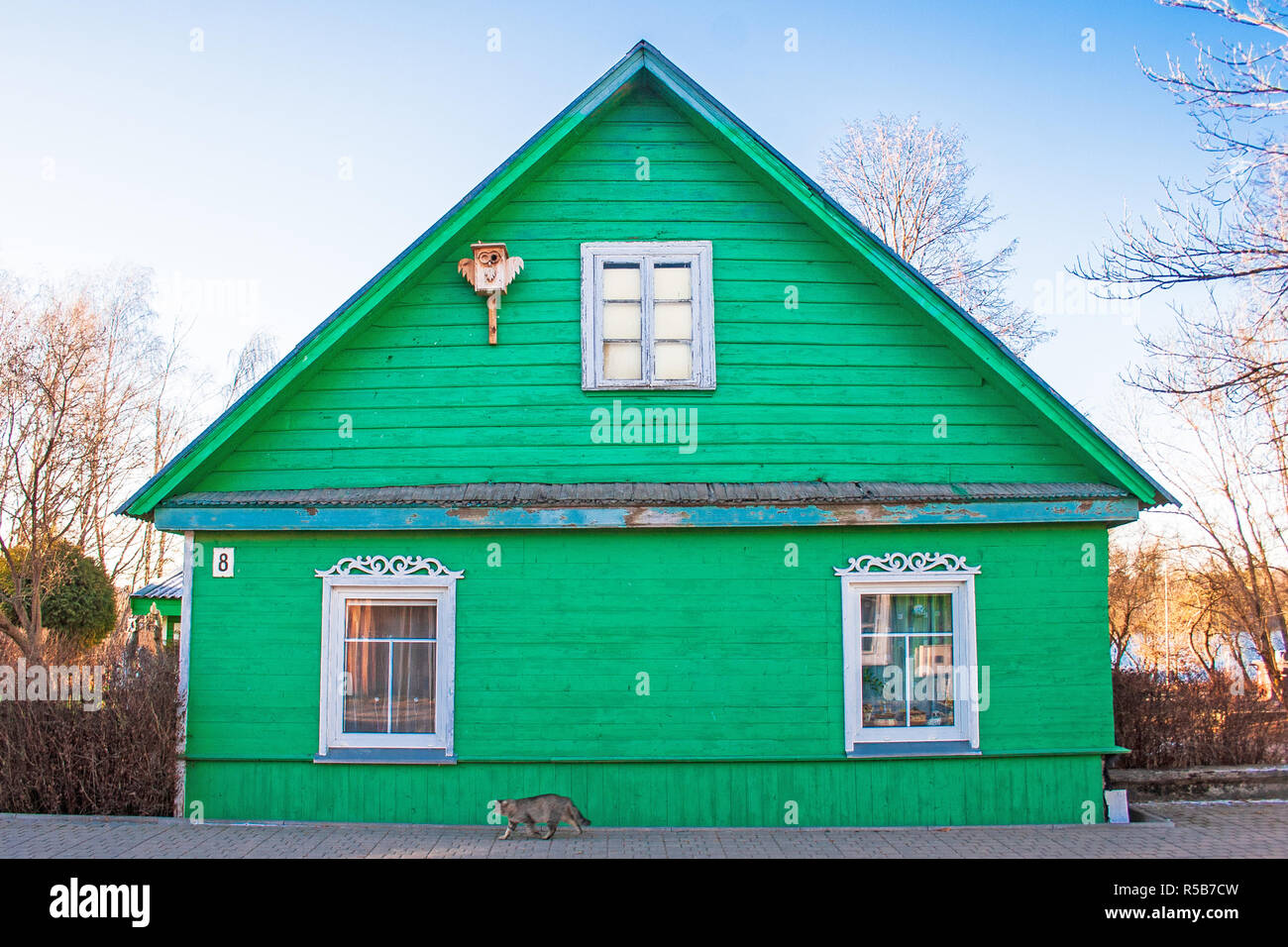 Old lithuanian green wooden house with three windows in Trakai, Vilnius ...