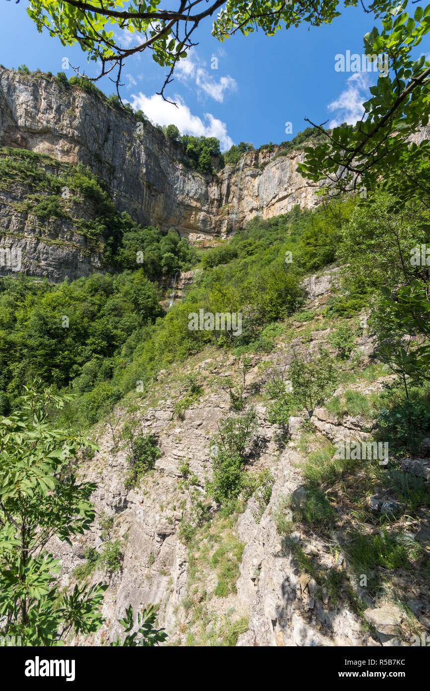 Green forest around Waterfall Skaklya near village of Zasele at Vazov ...