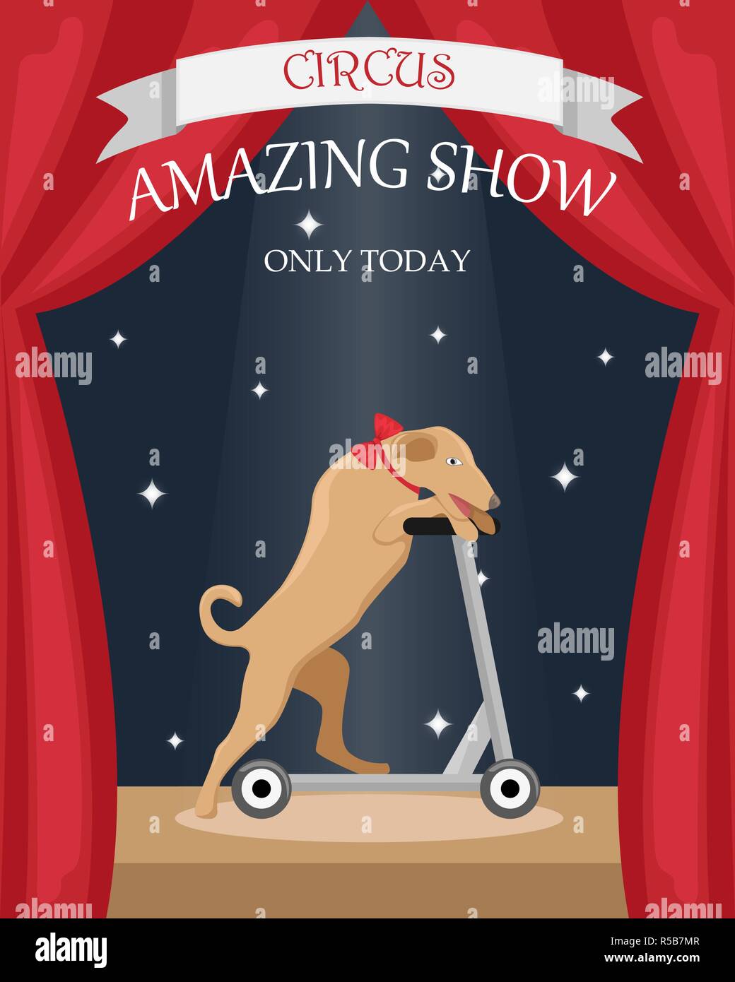 Circus trained dog on a scooter. Flat vector poster Stock Vector Image ...
