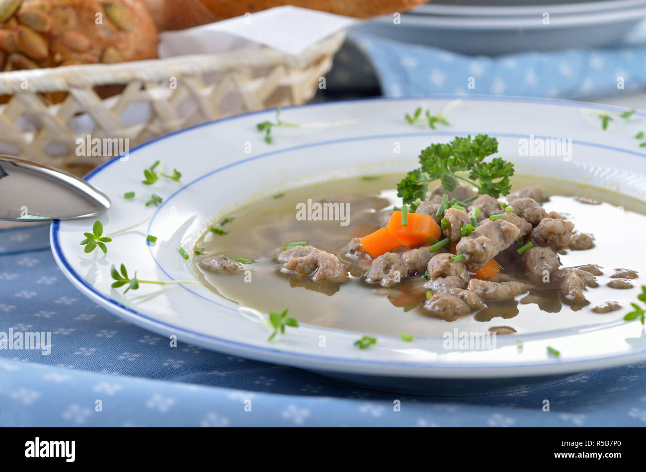 Liver spaetzle noodle soup hi-res stock photography and images - Alamy