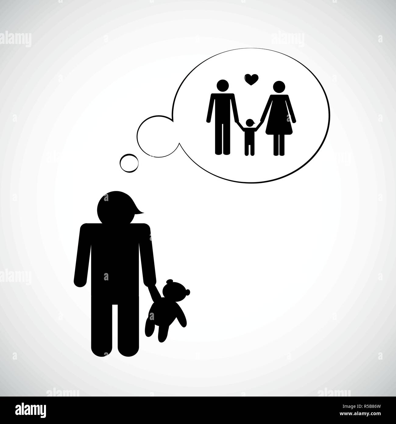 orphan boy is thinking about his family vector illustration Stock ...