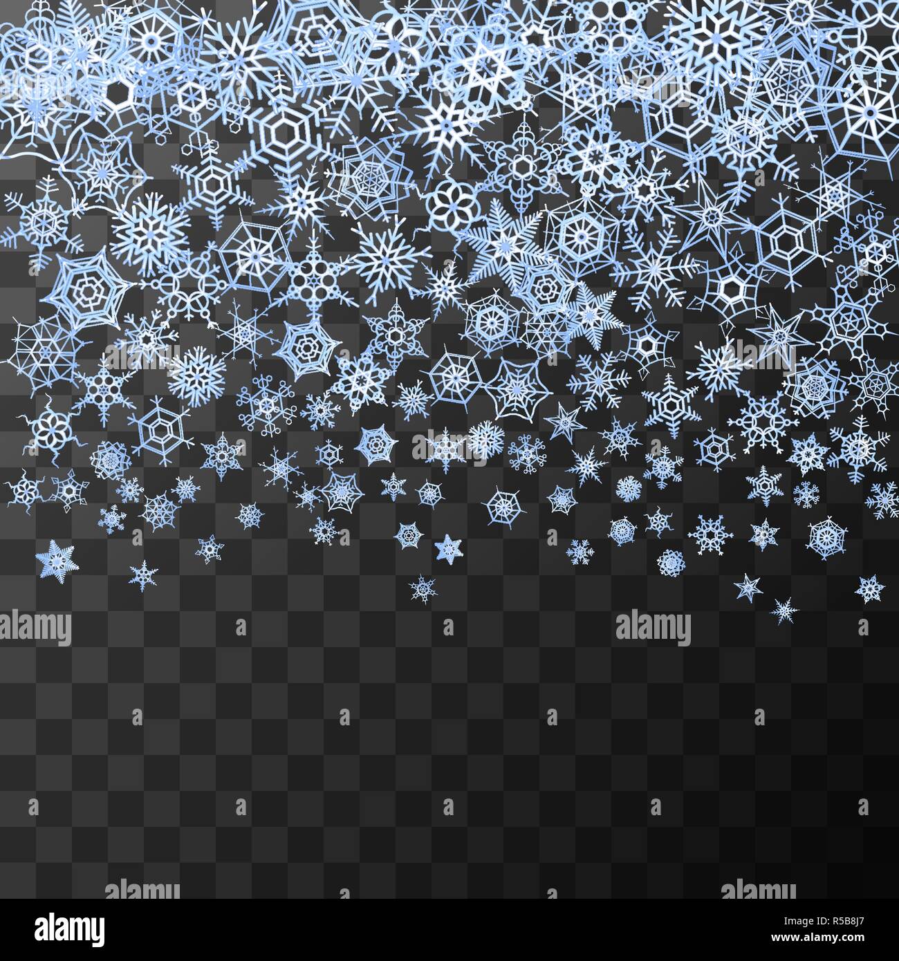 A lot of cute blue snowflakes, frozen pattern on transparent background ...