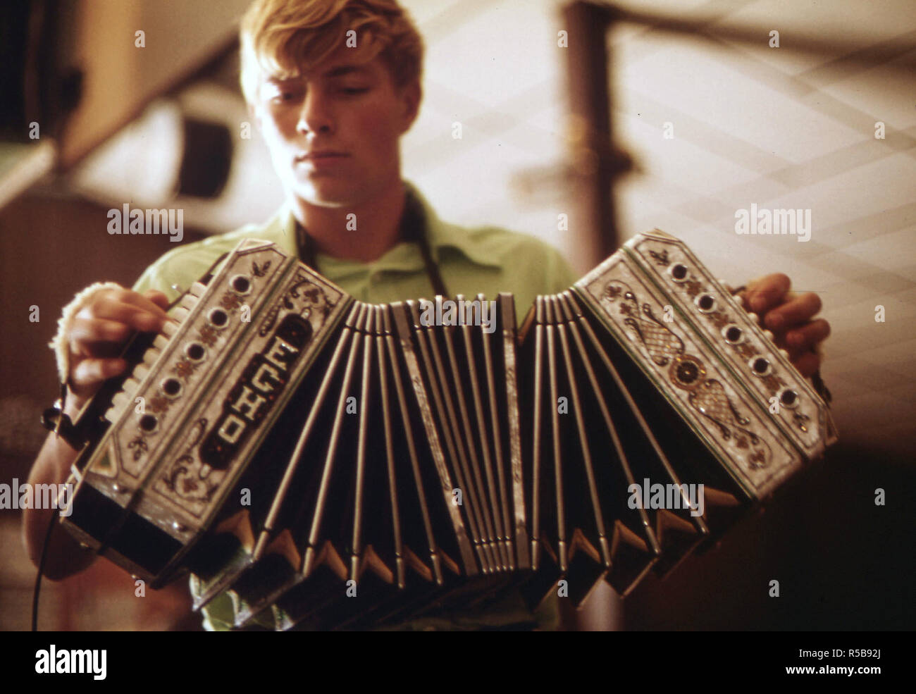 Accordionist in a Polka Band at the Gibbon Ballroom at Gibbon ...