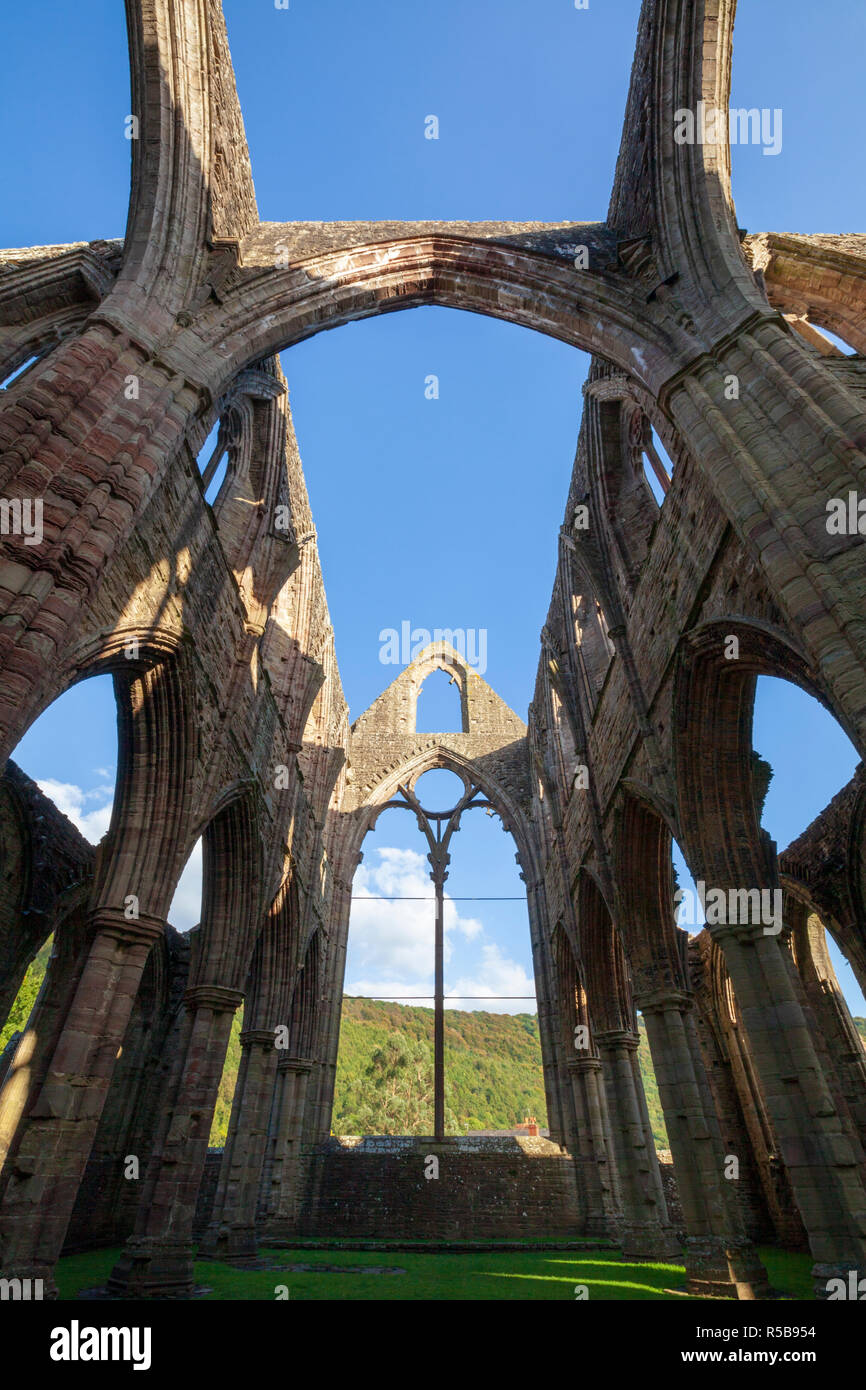 The interior arches of Tintern Abbey, Monmouthshire, Wales Stock Photo ...