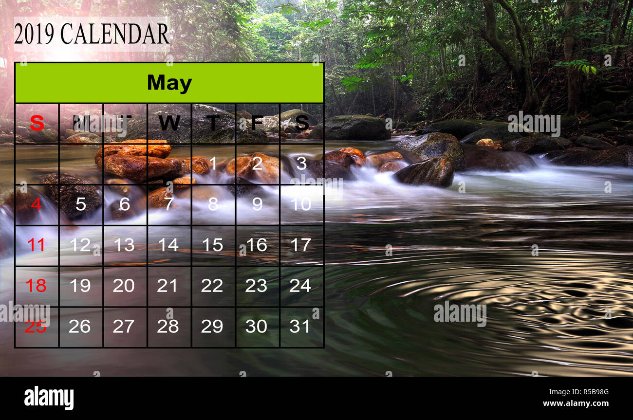 Template of 2019 Monthly Calendar with amazing nature landscape ...