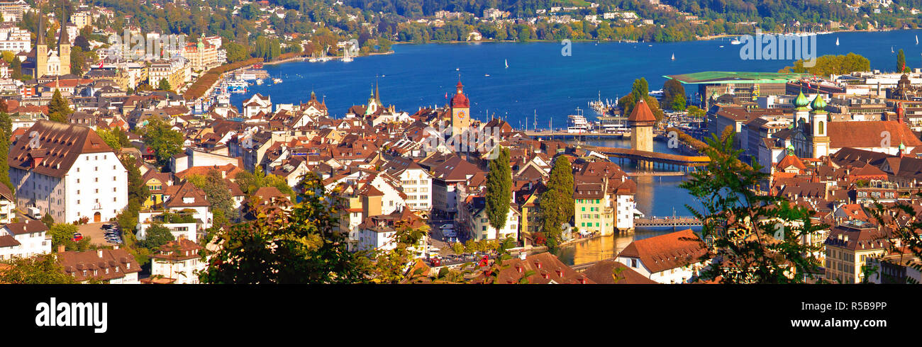 City and lake of Luzern panoramic aerial view, Alps and lakes in ...