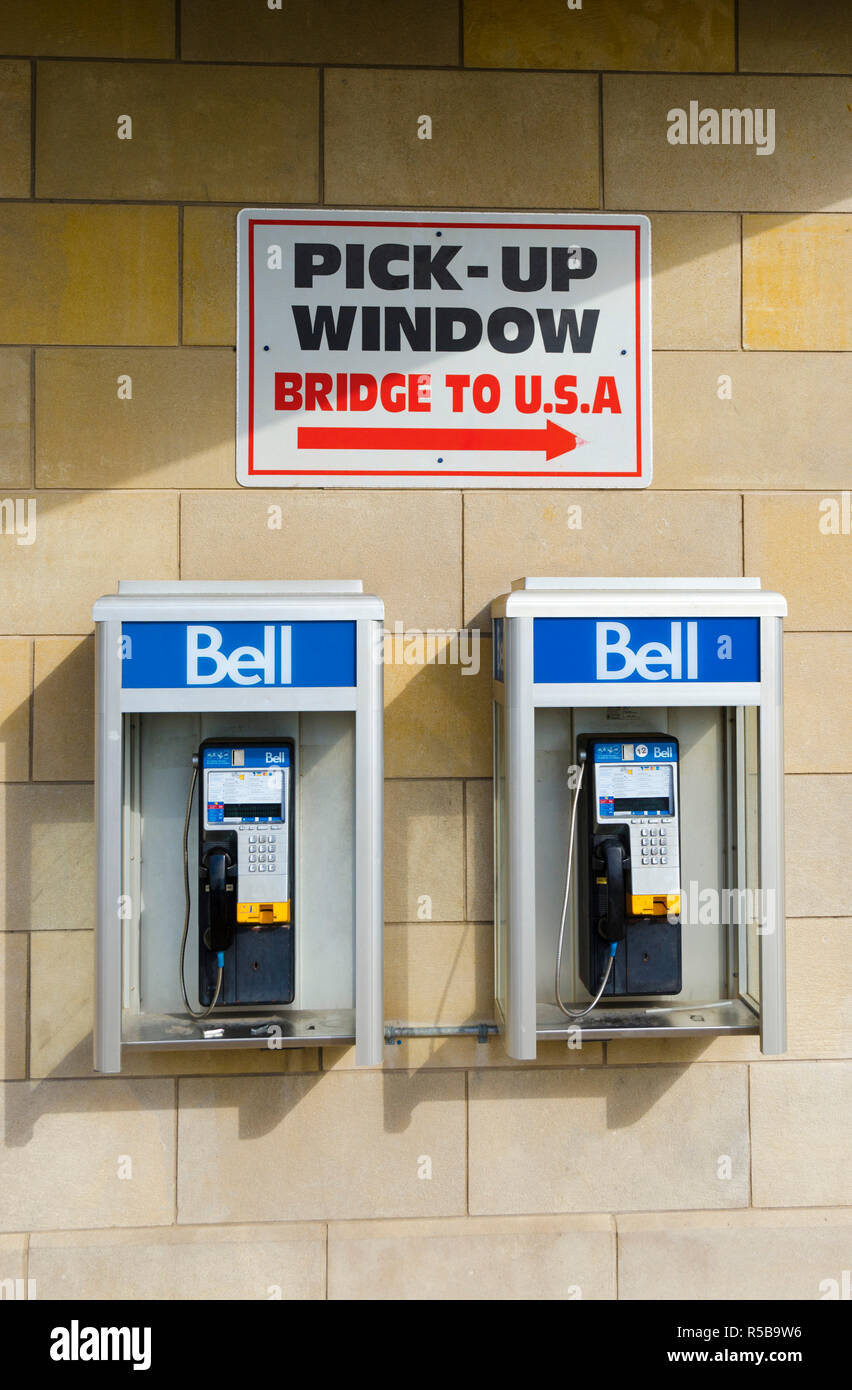 Canada, Ontario, Niagara Falls, Sign to Duty-Free Collection Window and ...