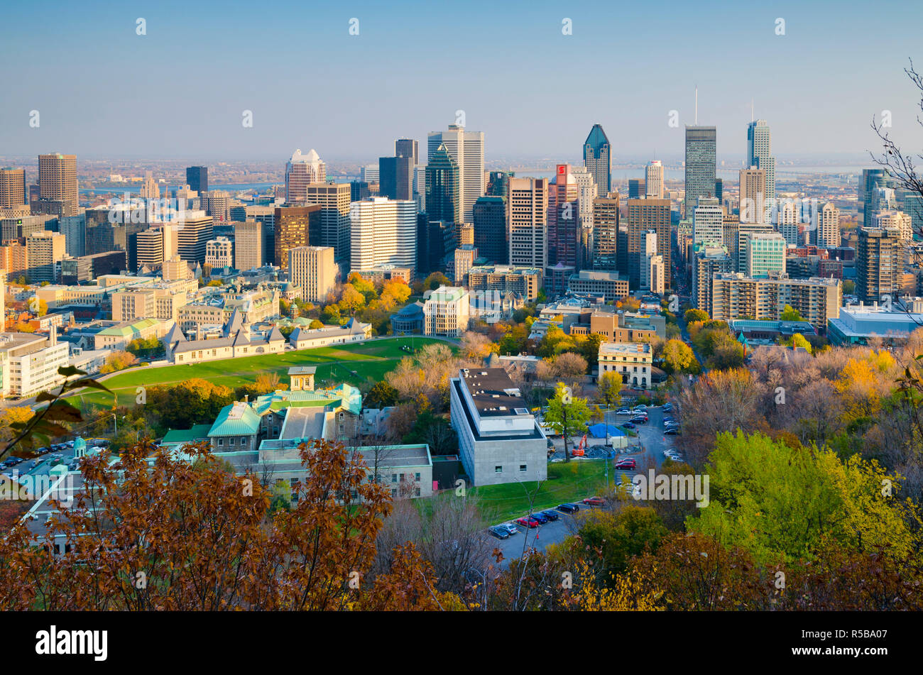 Canada, Quebec, Montreal. Downtown from Mount Royal Park or Parc du ...