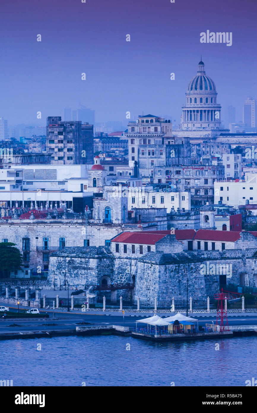Cuba, Havana, Havana Vieja of buildings along Havana Bay Stock Photo ...