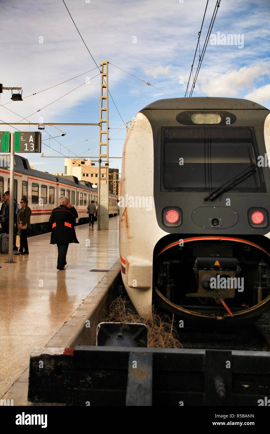 Alicante, Spain-November 27, 2018: Trains and passengers waiting for ...