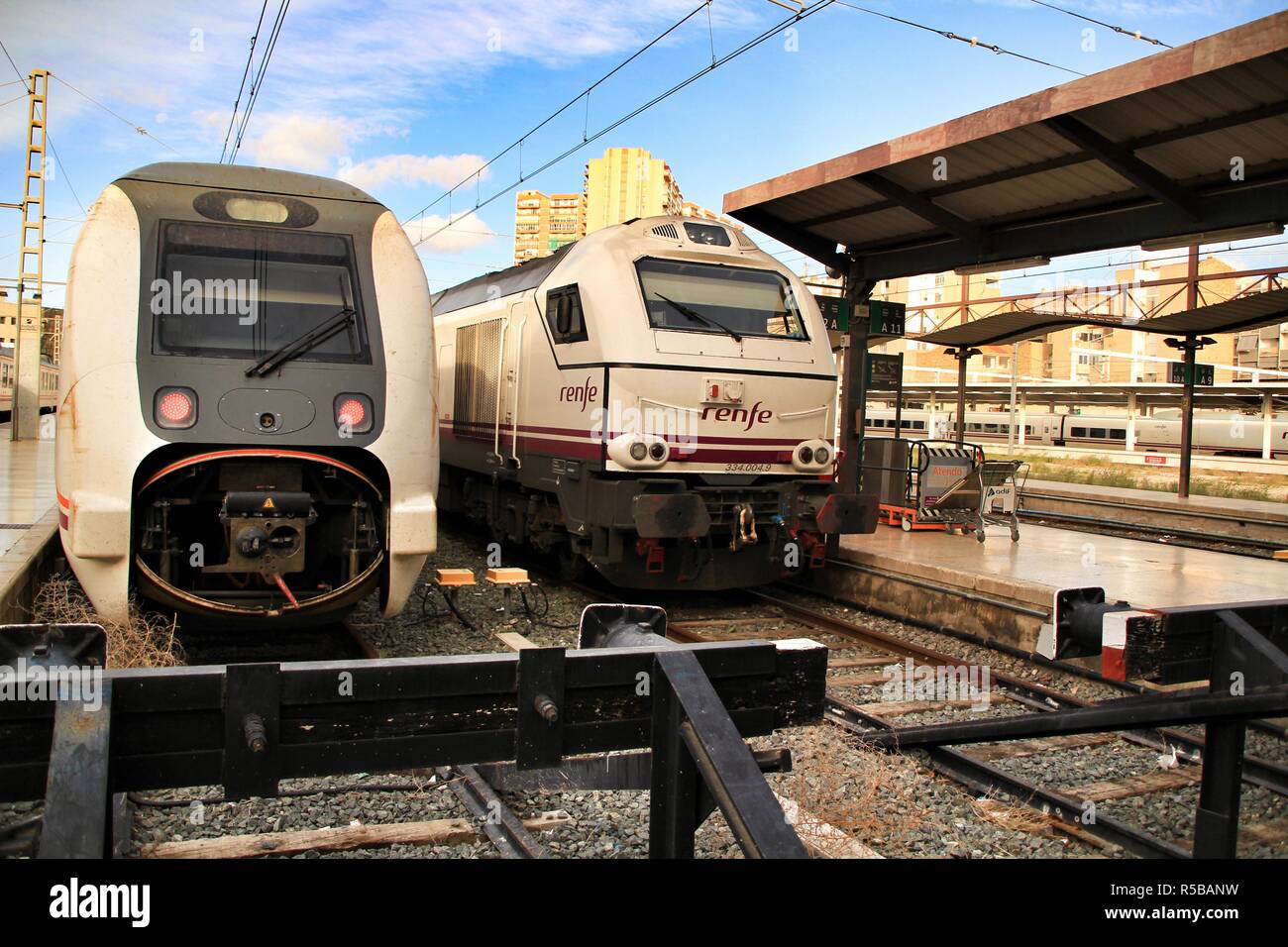 Alicante, Spain-November 27, 2018: Trains and passengers waiting for ...