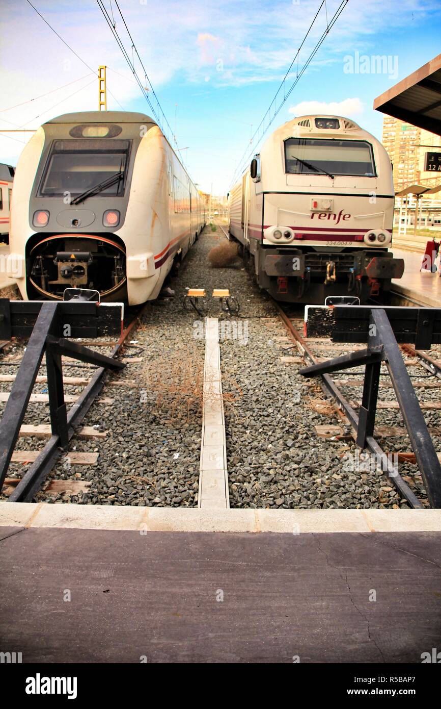 Alicante, Spain-November 27, 2018: Trains and passengers waiting for ...