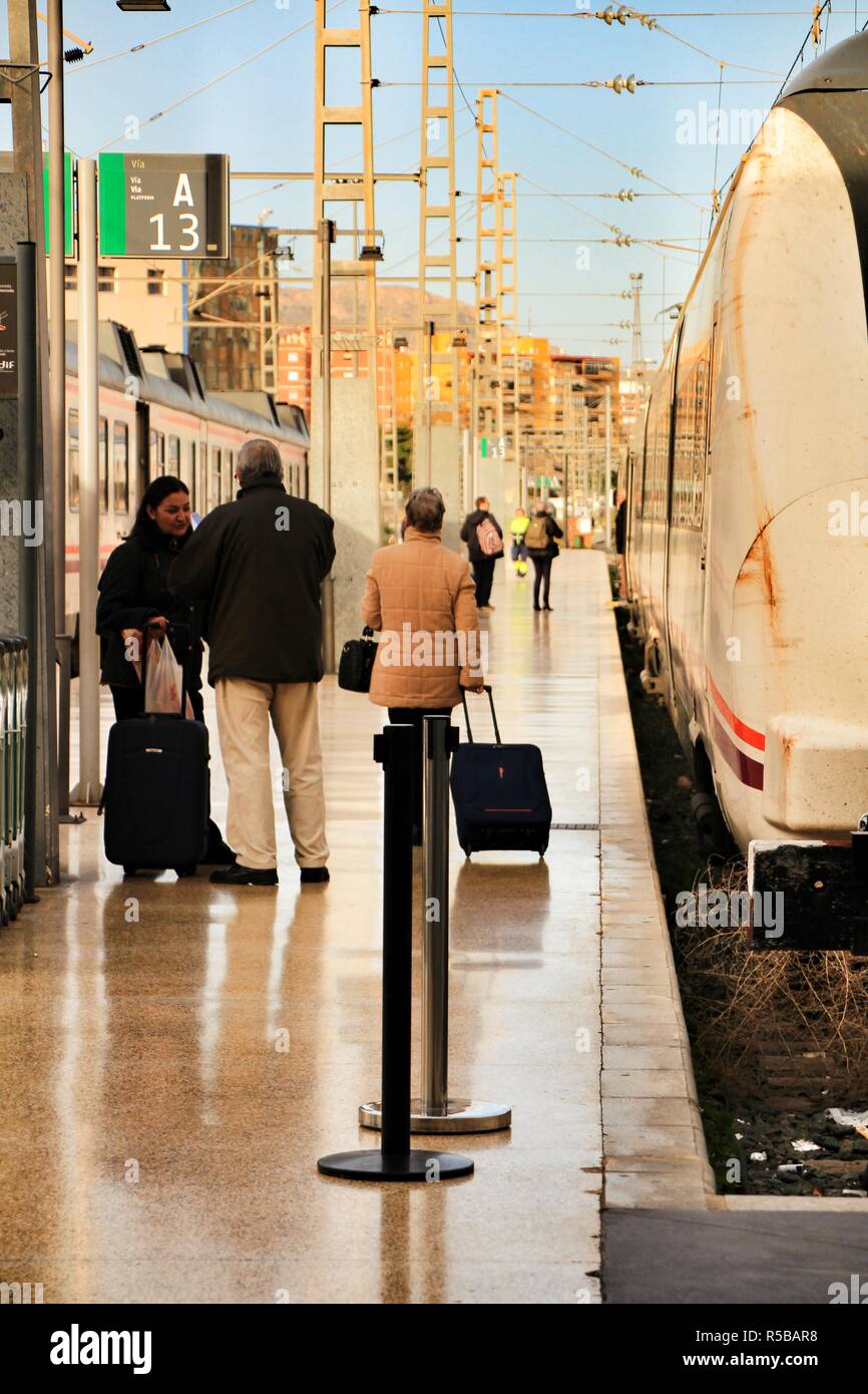 Alicante, Spain-November 27, 2018: Trains and passengers waiting for ...