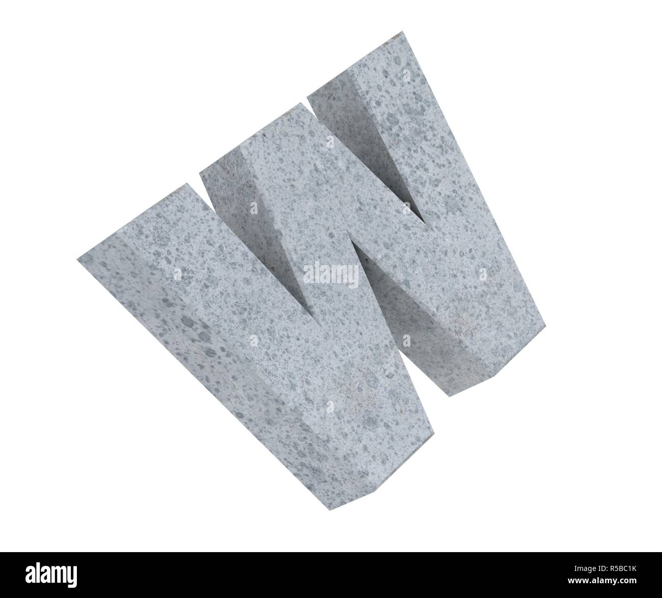 Concrete Capital Letter - W isolated on white background. 3D render ...