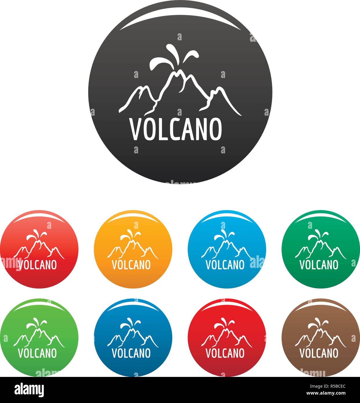 Volcano eruption icons set 9 color vector isolated on white for any ...