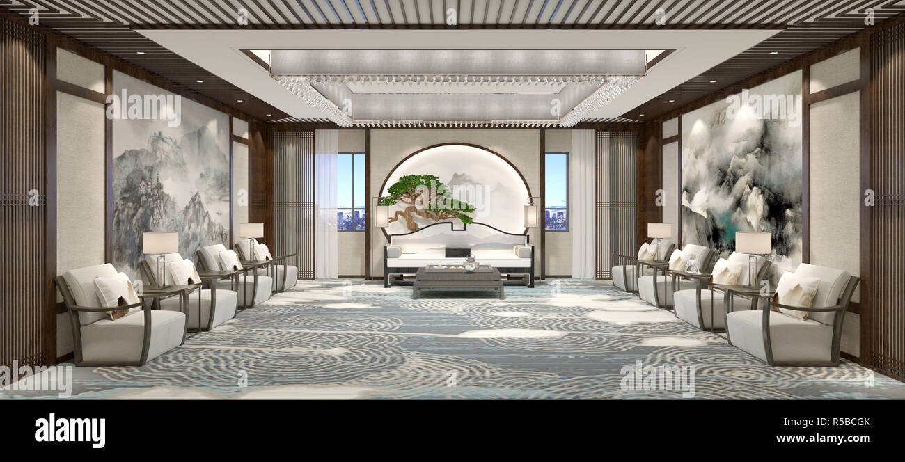 3d render of luxury hotel lobby Stock Photo - Alamy