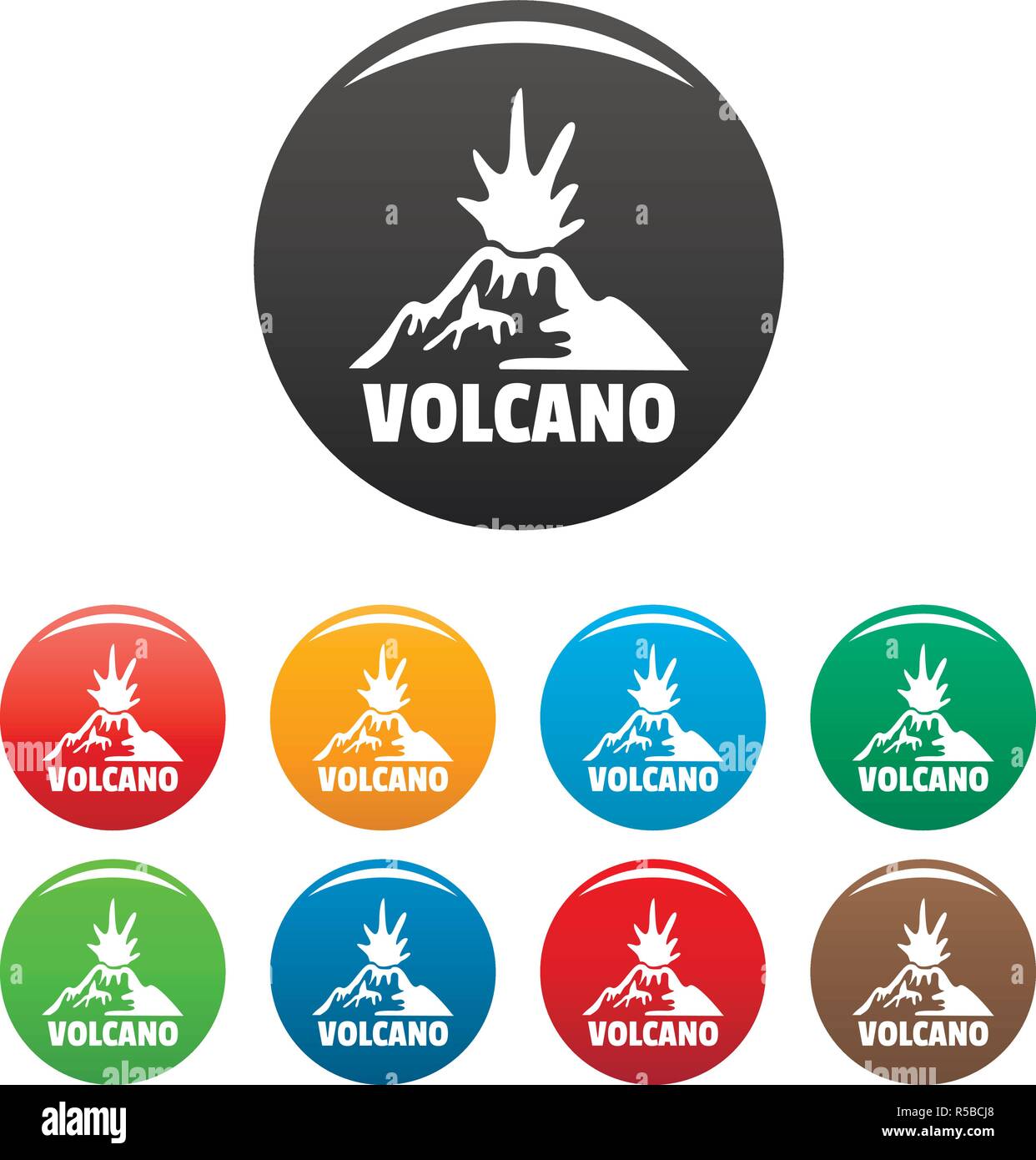 Erupting volcano icons set 9 color vector isolated on white for any ...