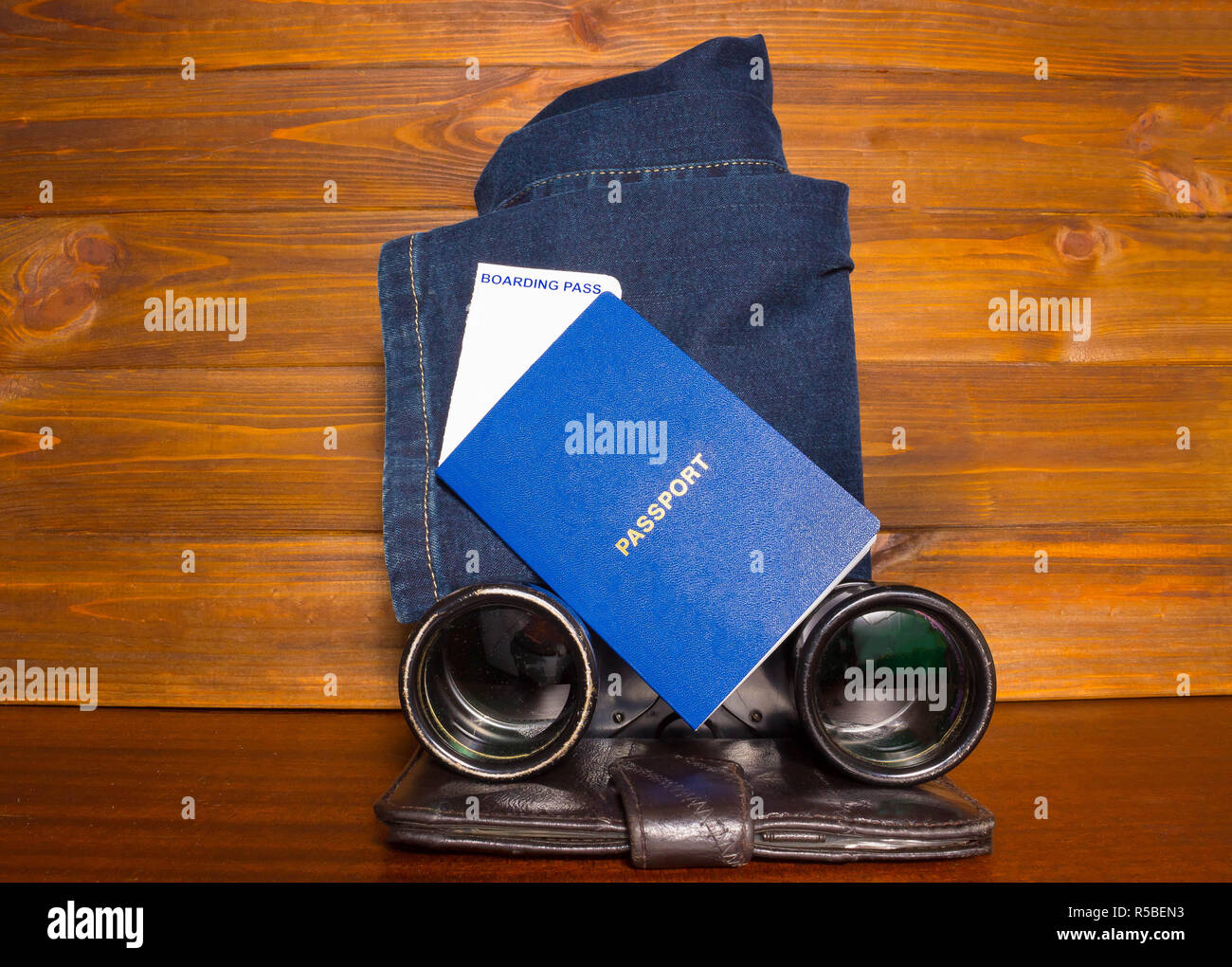 Travel planning - passport, boarding pass and binoculars Stock Photo ...