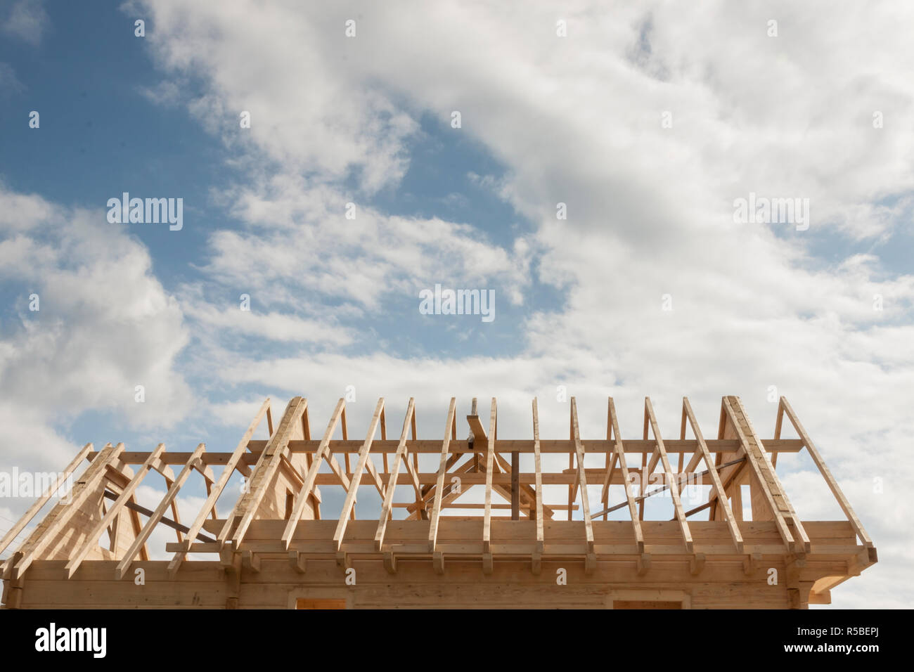 New wooden rafter framing Stock Photo - Alamy