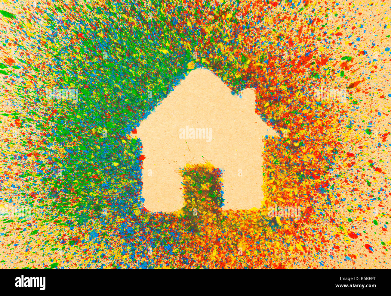 House shape over background with colorful splashes Stock Photo - Alamy