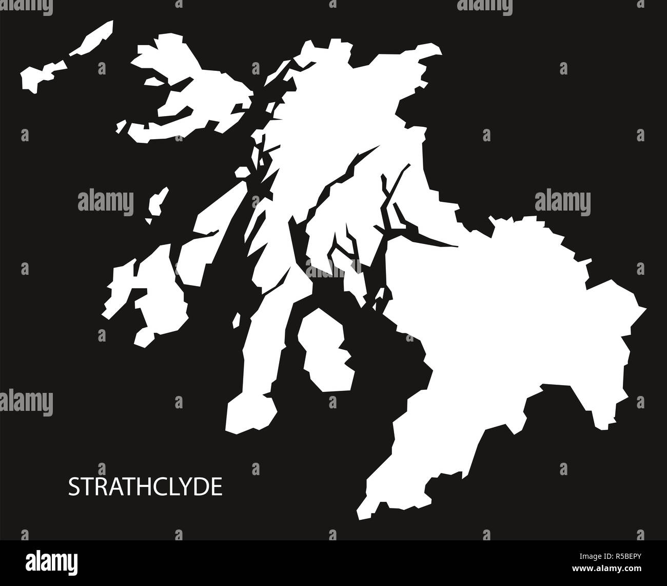 Strathclyde Scotland map black inverted silhouette illustration Stock ...
