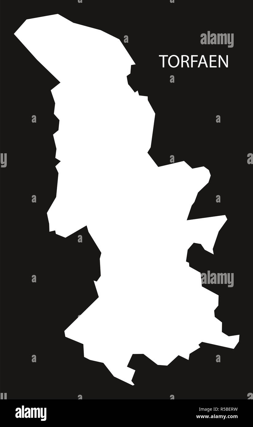 Torfaen Wales map black inverted silhouette illustration Stock Photo ...