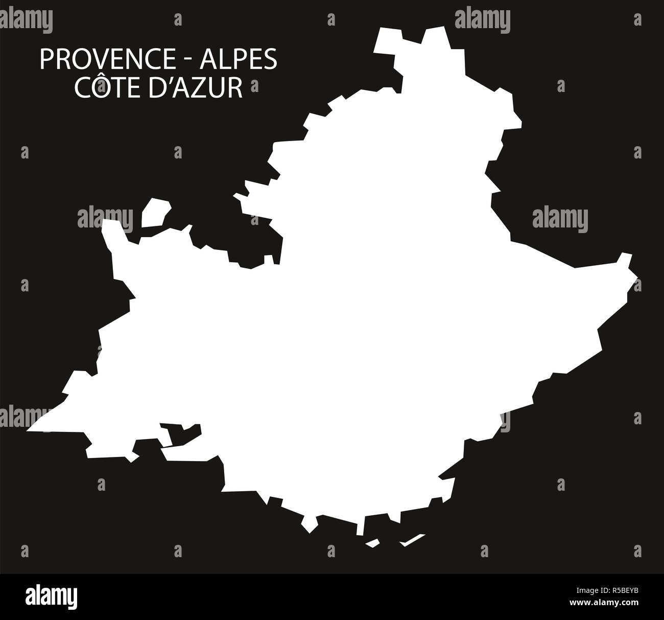 Provence - Alpes - Code D'Azur France map black inverted silhouette ...