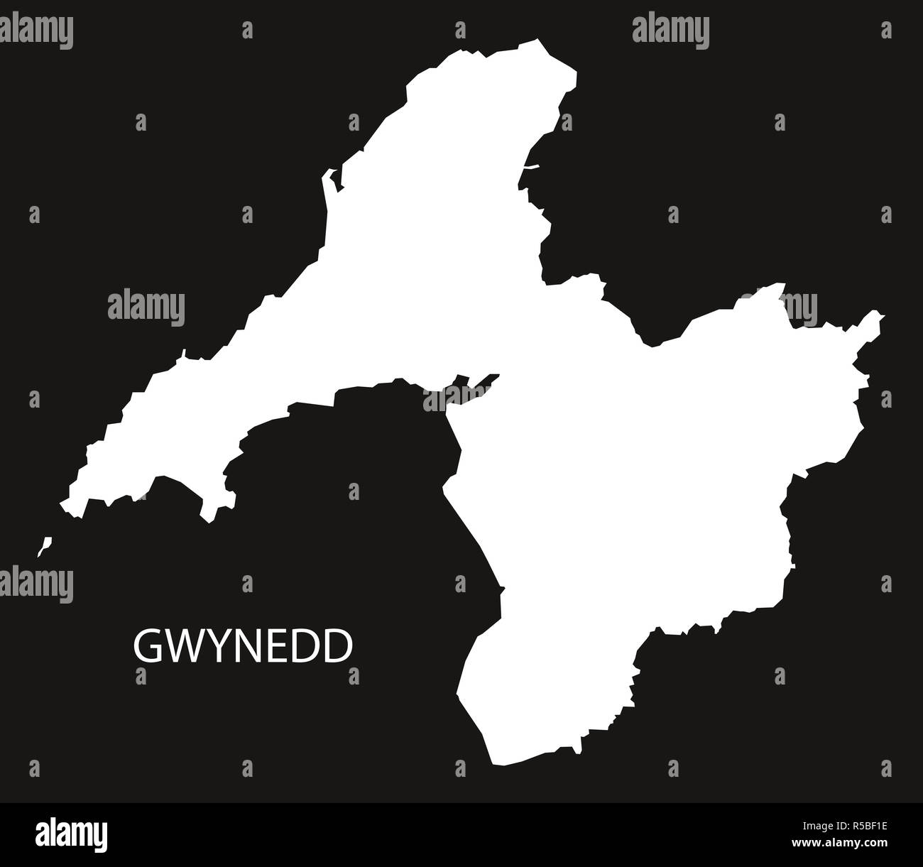 Gwynedd Wales map black inverted silhouette illustration Stock Photo ...