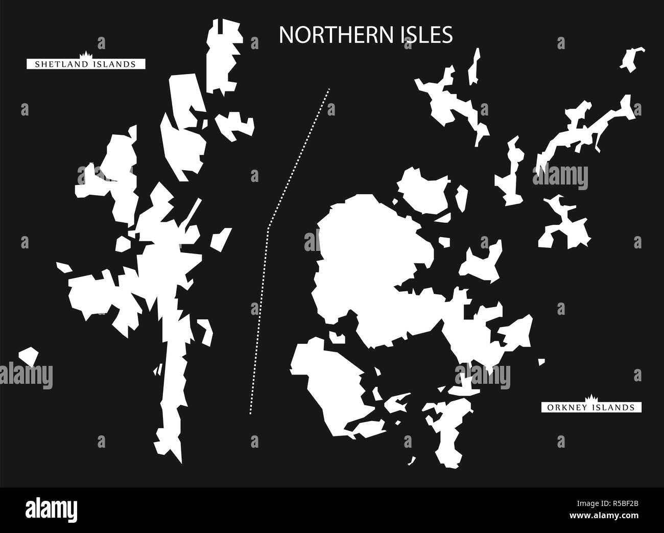 Northern Isles of Scotland map black inverted silhouette illustration ...