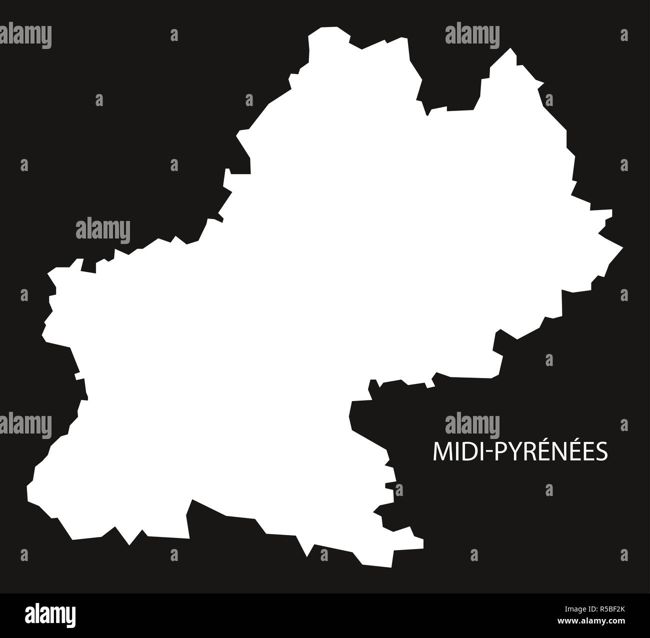 Midi-Pyrenees France map black inverted silhouette illustration Stock ...