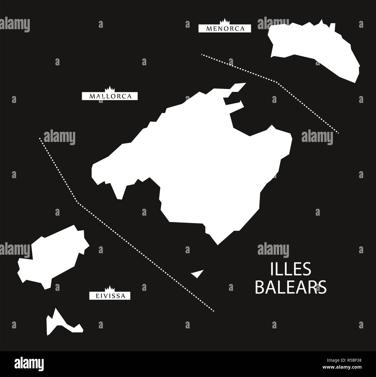 Illes Balears Spain map black inverted silhouette illustration Stock ...