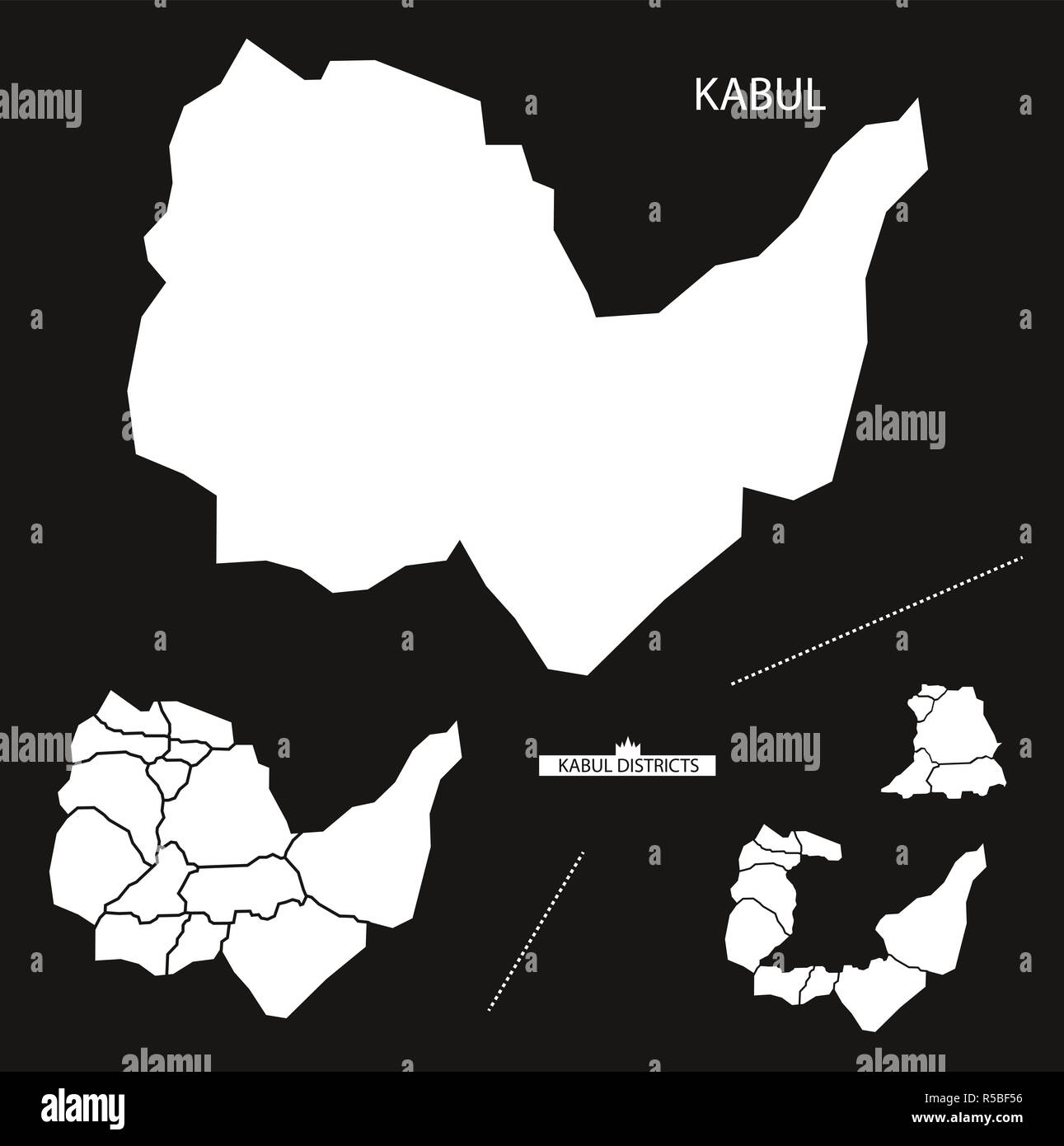 Kabul with districts Afghanistan map black inverted silhouette ...