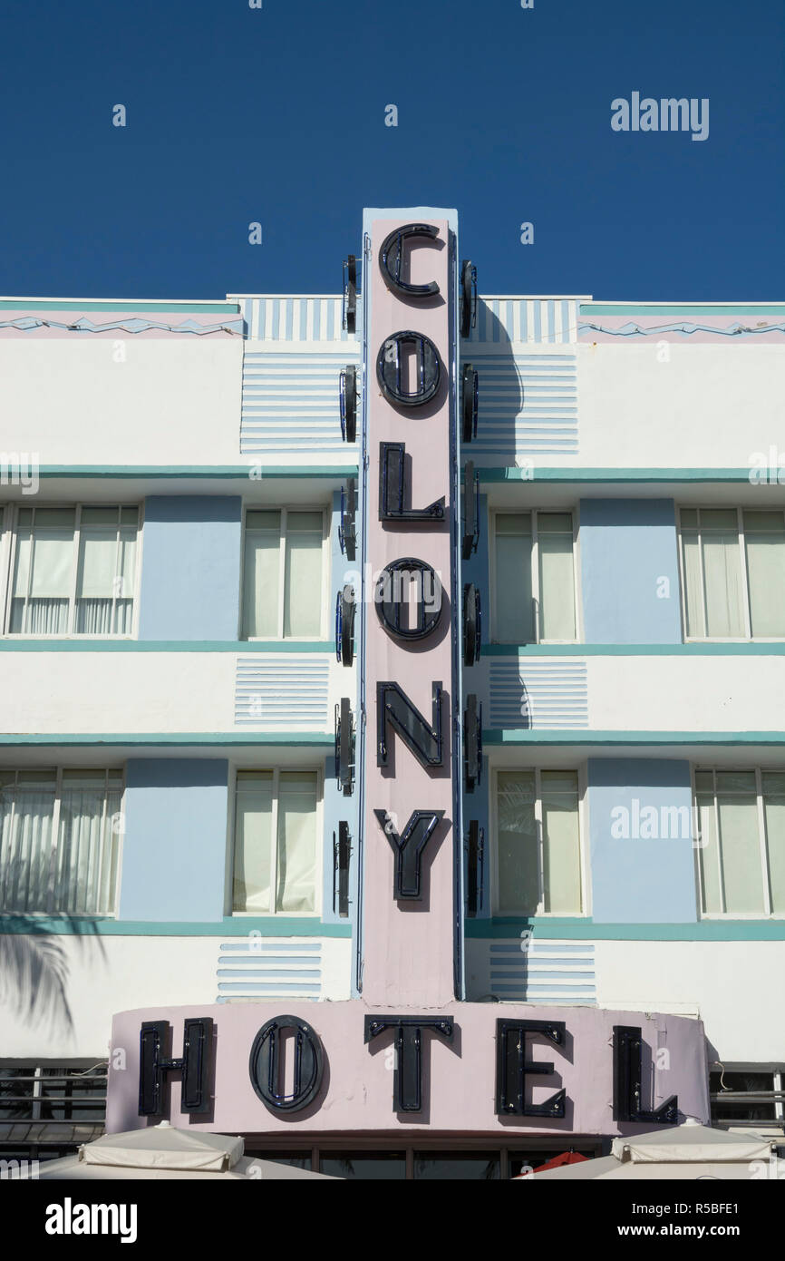 Colony Hotel, Ocean Drive, South Beach, Miami Beach, Florida, USA Stock ...