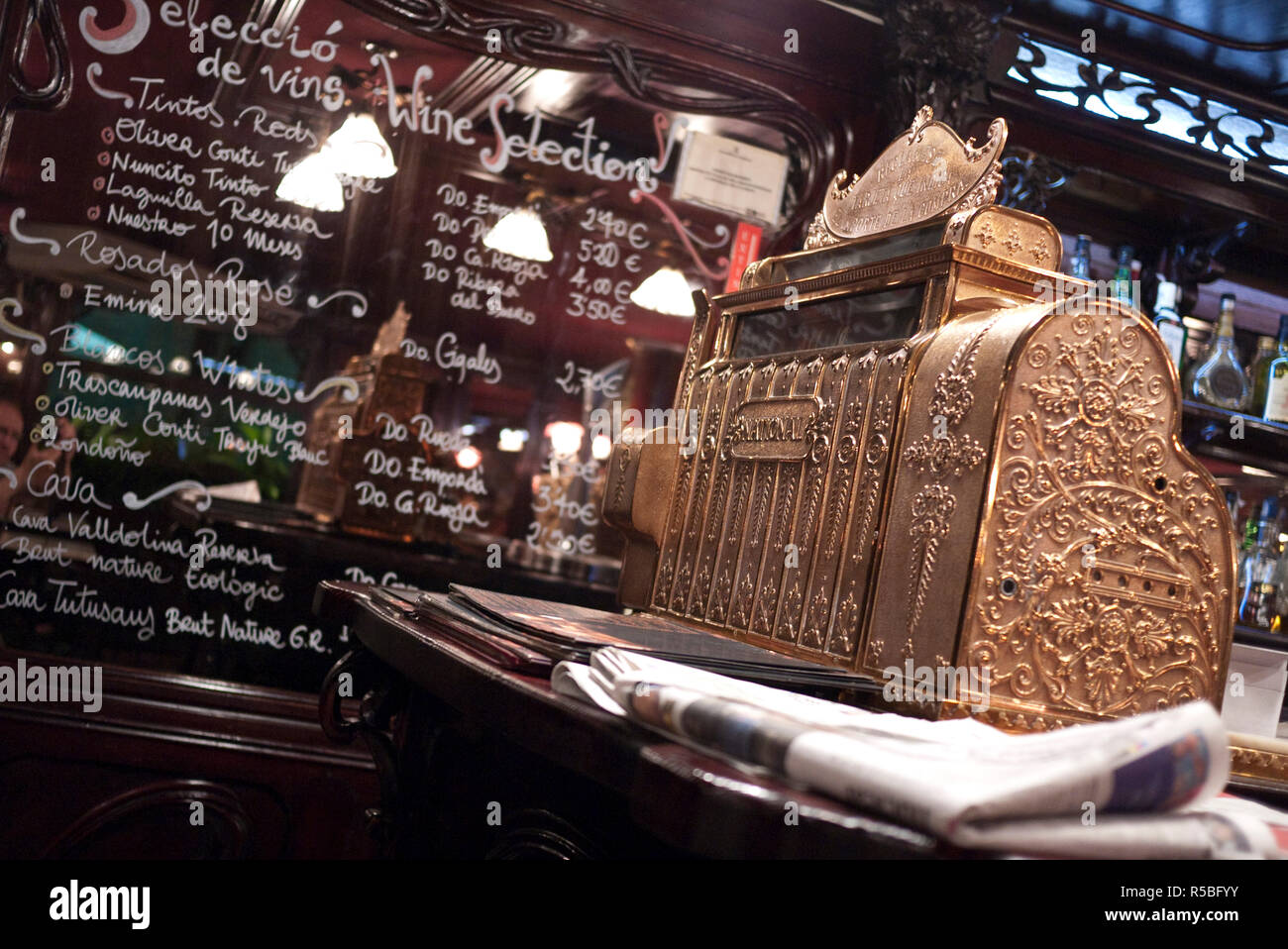 Old cash register inside a cafe, Barcelona, Spain Stock Photo - Alamy