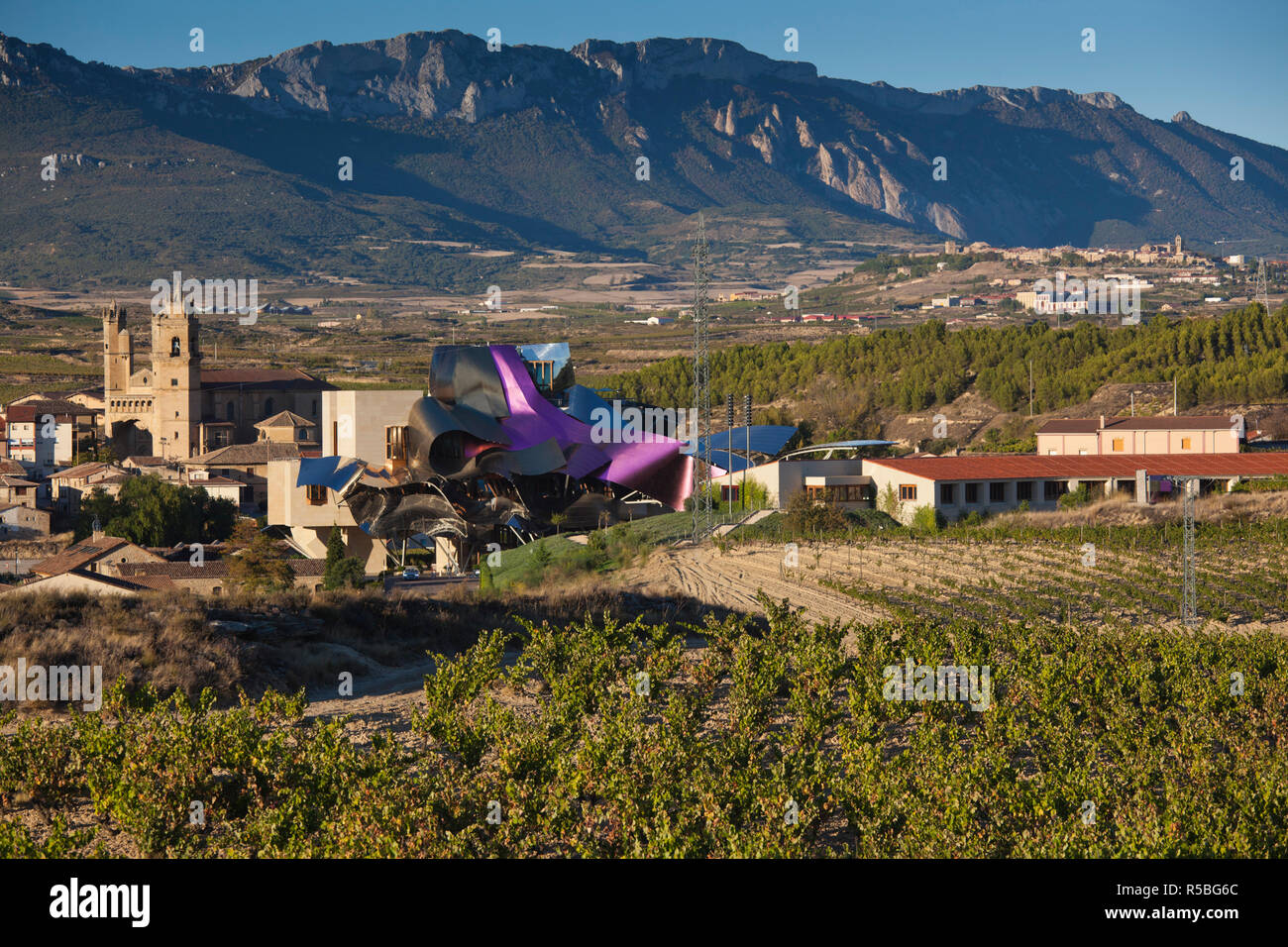 Spain, La Rioja Area, Alava Province, Elciego, elevated town view and ...