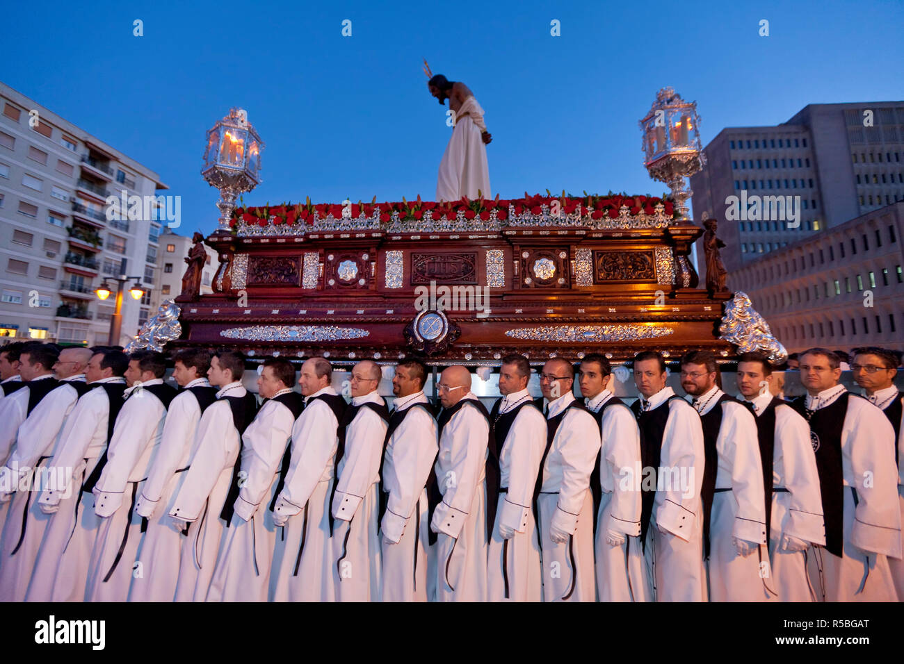Religious float being carried through the streets during Semana Santa ...