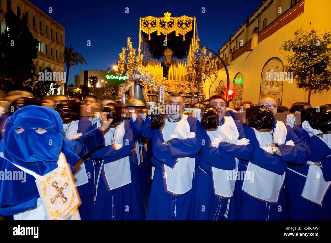 Religious float being carried through the streets during Semana Santa ...