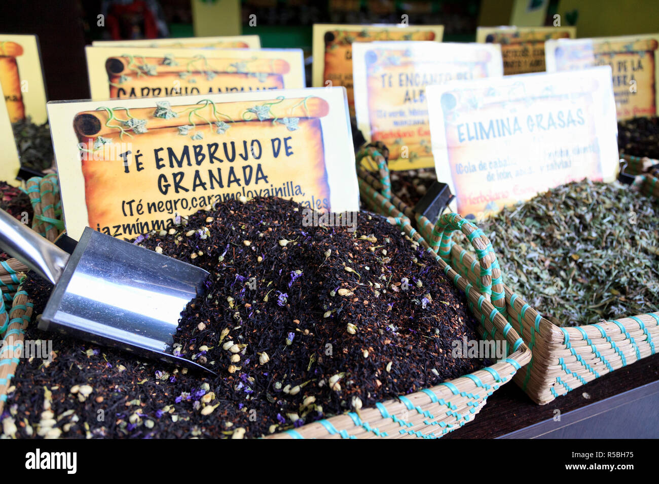 Spain, Andalucia, Granada, Tea for sale Stock Photo - Alamy